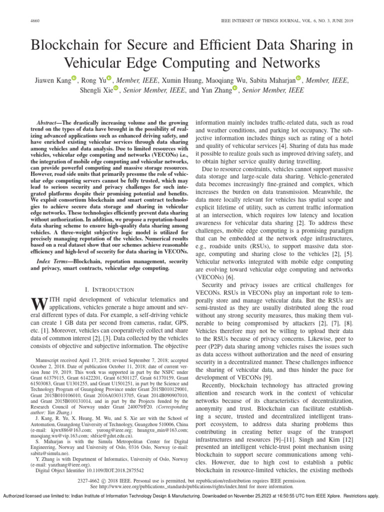 Blockchain For Secure And Efficient Data Sharing In Vehicular Edge Computing And Networks Pdf