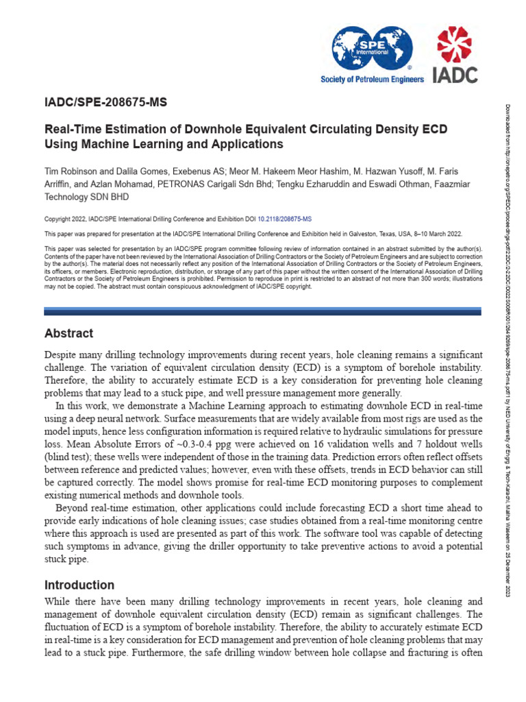 Real-Time Estimation of Downhole Equivalent Circulating Density ECD Using Machine Learning and ...