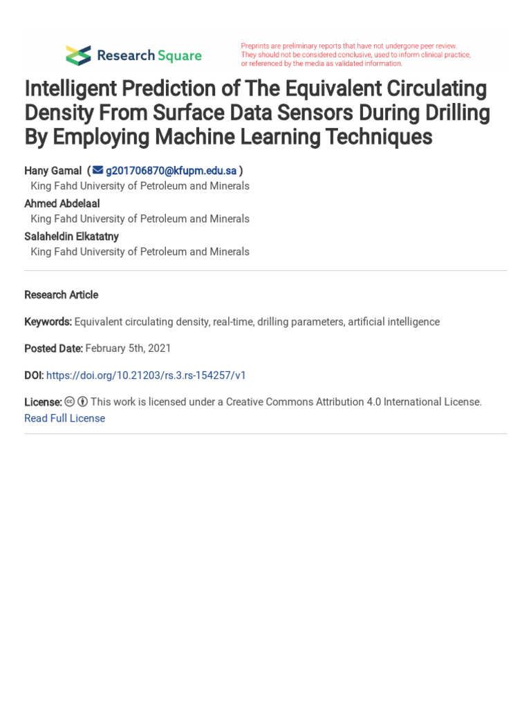 Intelligent Prediction of The Equivalent Circulating Density From Surface Data Sensors During ...
