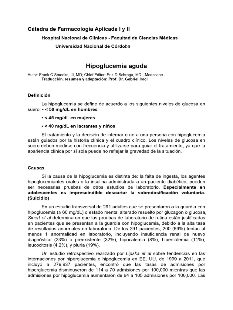 Guía sobre Hipoglucemia Aguda y Tratamiento | PDF | Enfermedades ...