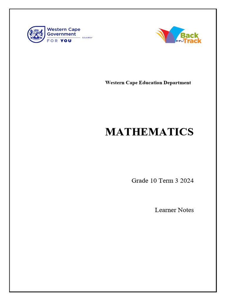 Mathematics 2024 BOT Grade 10 Term 3 Learner Notes 240617 141106 | PDF ...