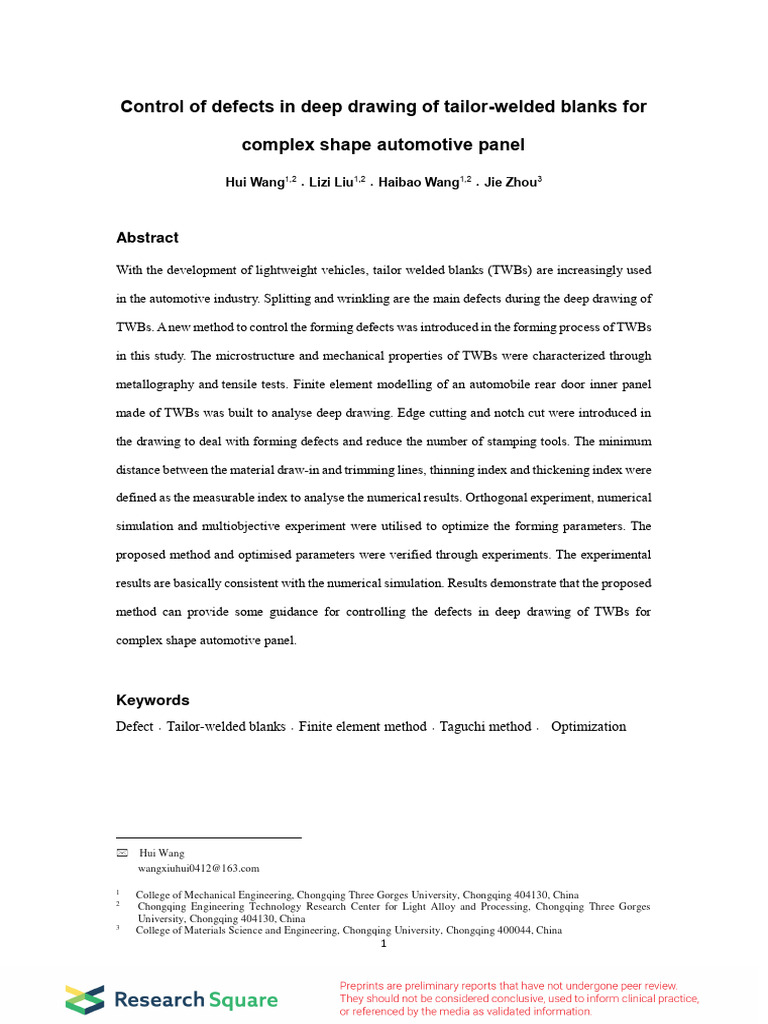 Control of Defects in Deep Drawing of Tailor-Welde | PDF | Strength Of ...