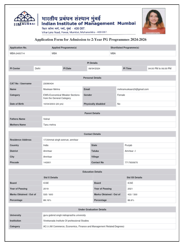 Application Form For Admission To 2-Year PG Programmes 2024-2026 | PDF