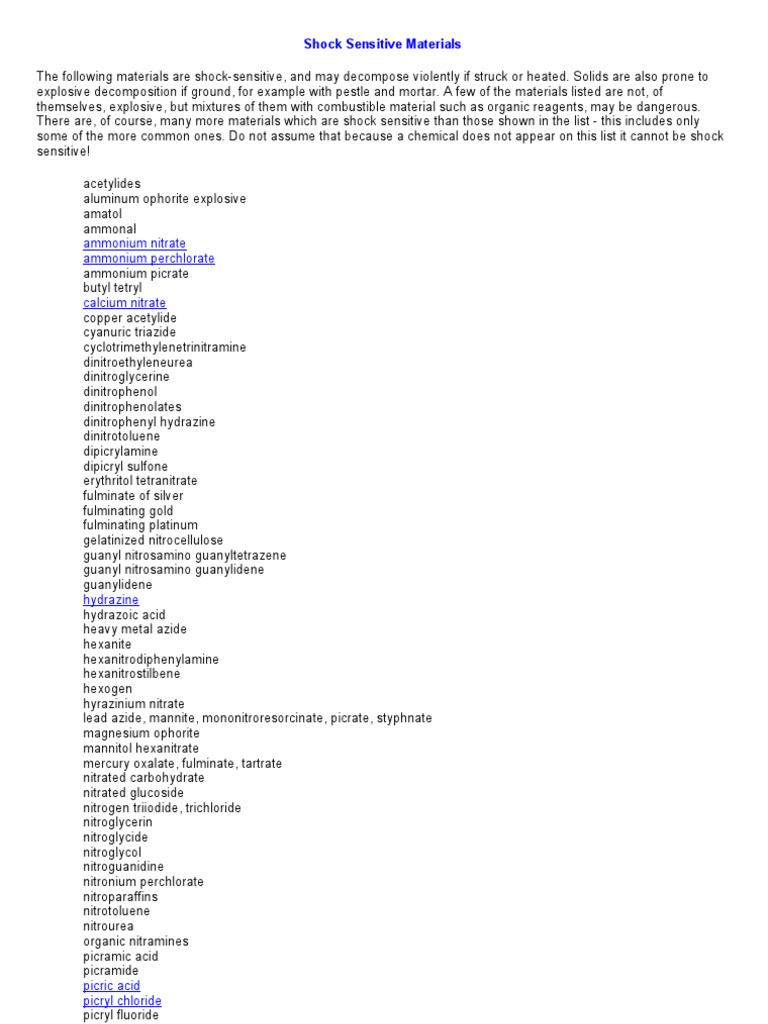 List of Shock Sensitive Materials | PDF | Science & Mathematics