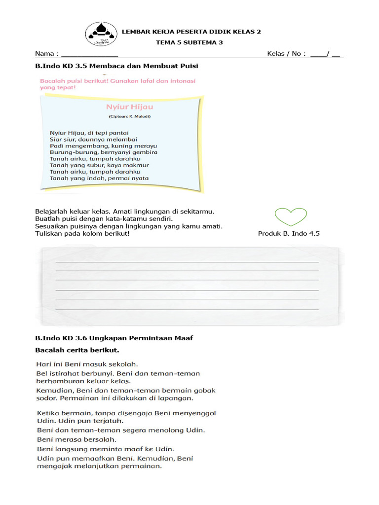 LKPD Tema 5 Subtema 3 Kelas 2 | PDF