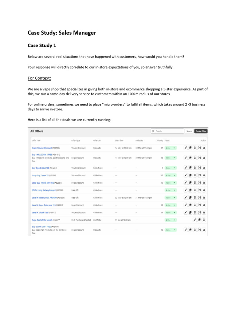 Case Study - Sales Manager | PDF | Customer | Business Economics