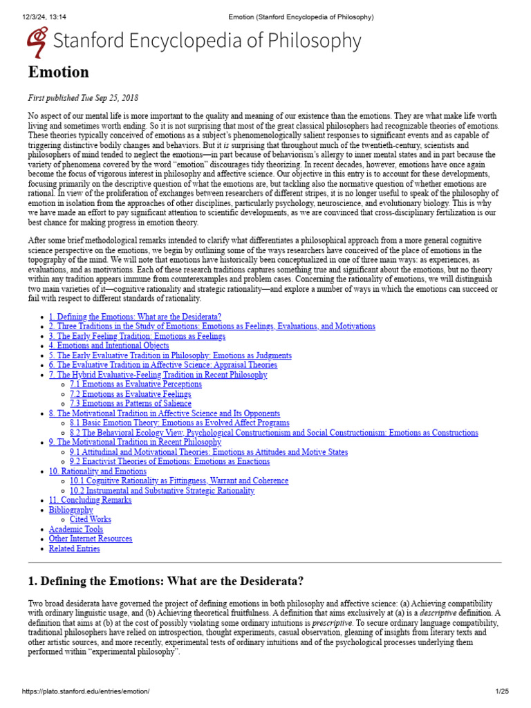 Emotion (Stanford Encyclopedia of Philosophy) | PDF | Emotions | Perception