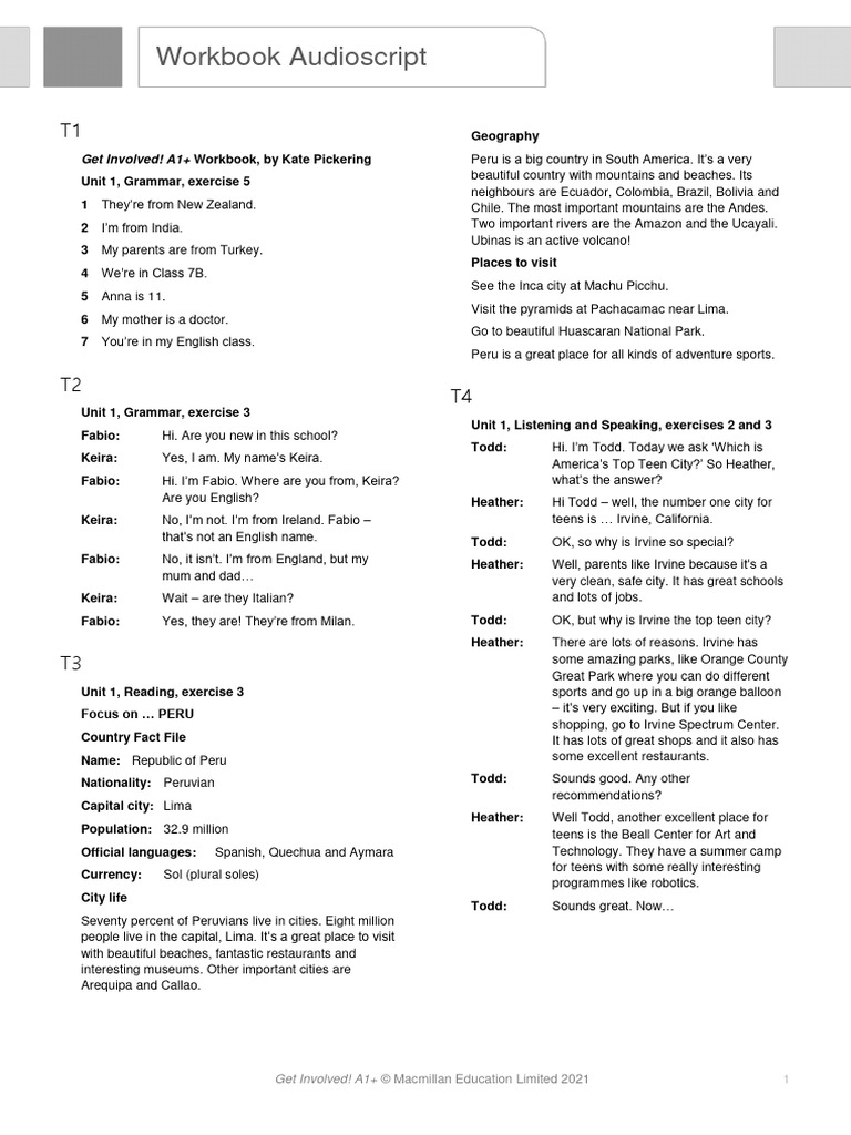 GI A1PLUS Workbook Audioscript | PDF | Siri | Train