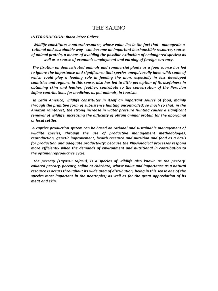 Importance of Sajino in Ecosystem Conservation | PDF | Natural Environment