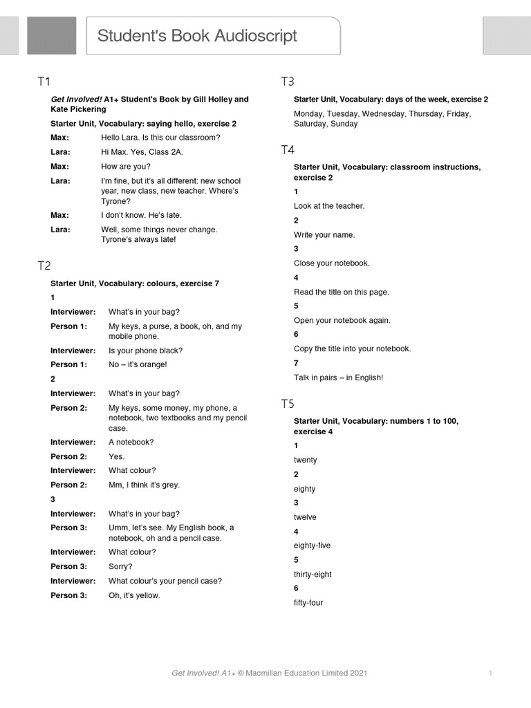 A1+ Get Involved! Audio Scripts | PDF | Dr. Watson