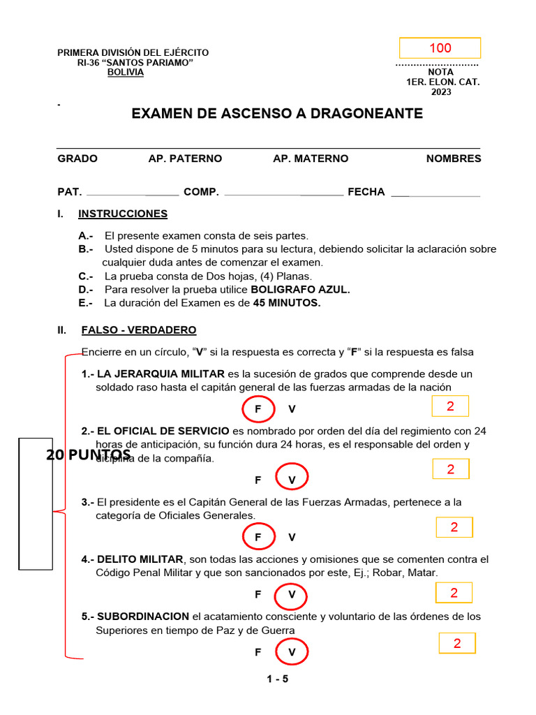 EXAMEN A DRAGONEANTE Con Respuestas | PDF | Oficial no comisionado ...