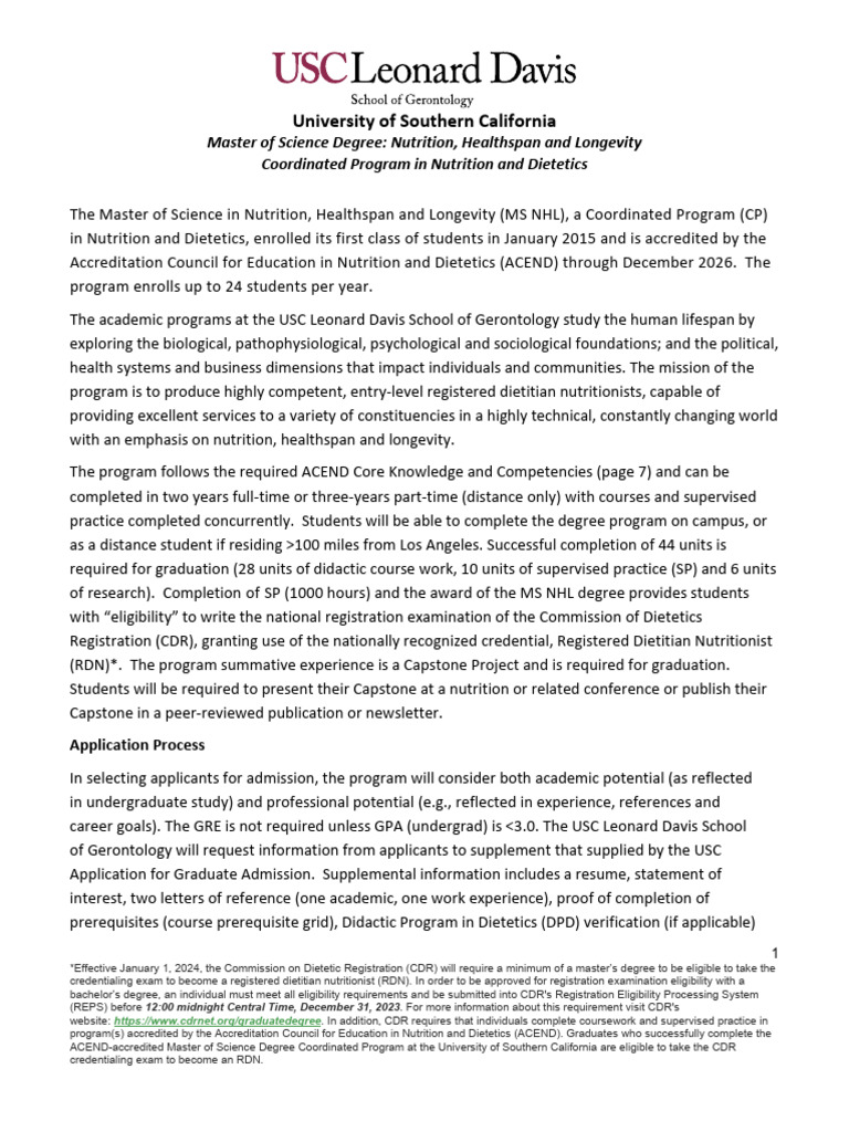 USC Master’s in Nutrition Program Details | PDF | Dietitian | Evidence ...