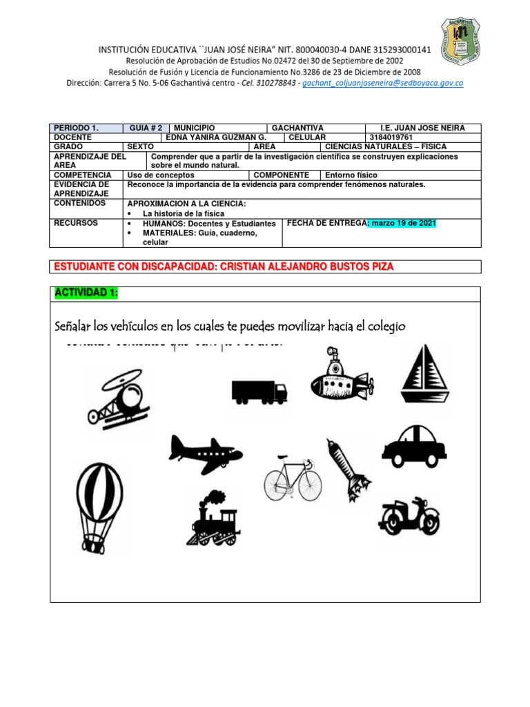 Guia Didactica 2. Fisica. Grado 6. 2021. Est. Con Discapacidad Cristian ...