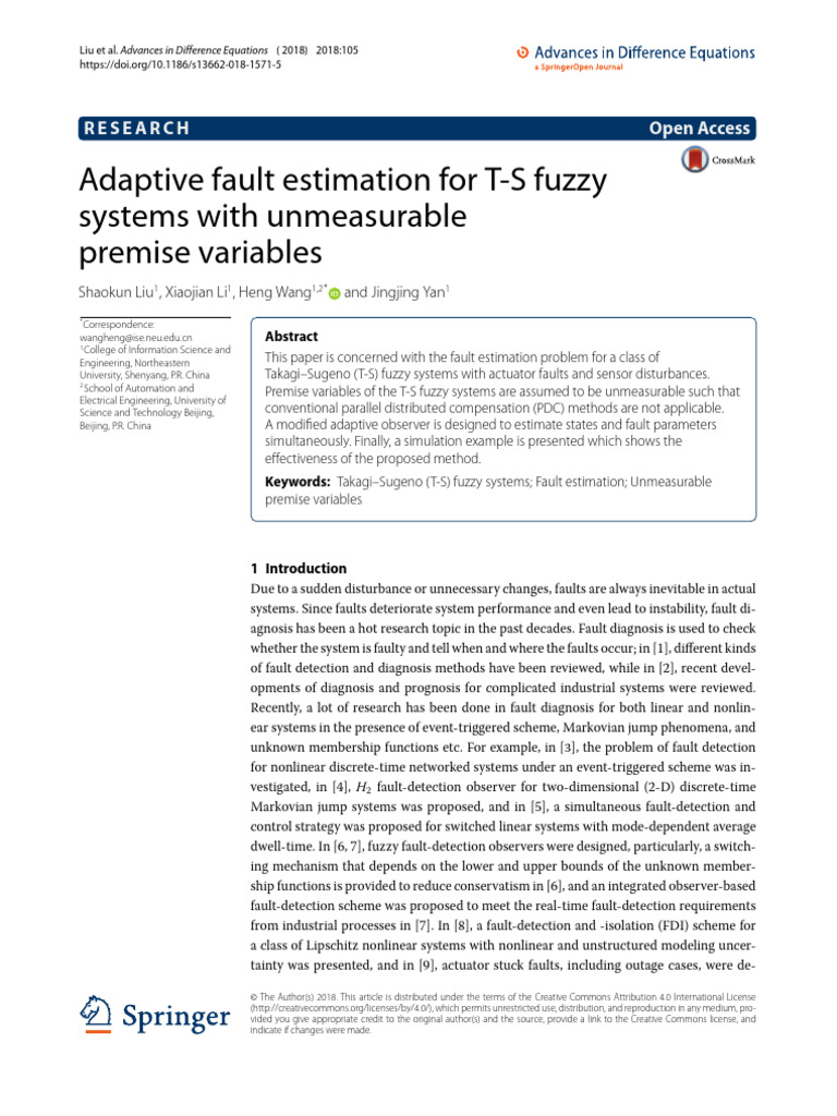 Adaptive Fault Estimation For Ts Fuzzy Systems With Unmeasurable 2018 | PDF | Nonlinear System ...