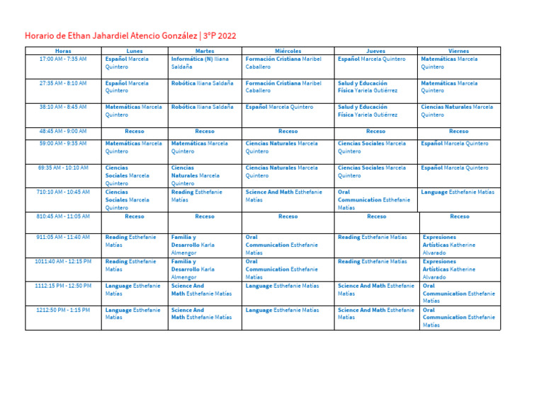 Horario de Ethan Jahardiel Atencio González | PDF | Science