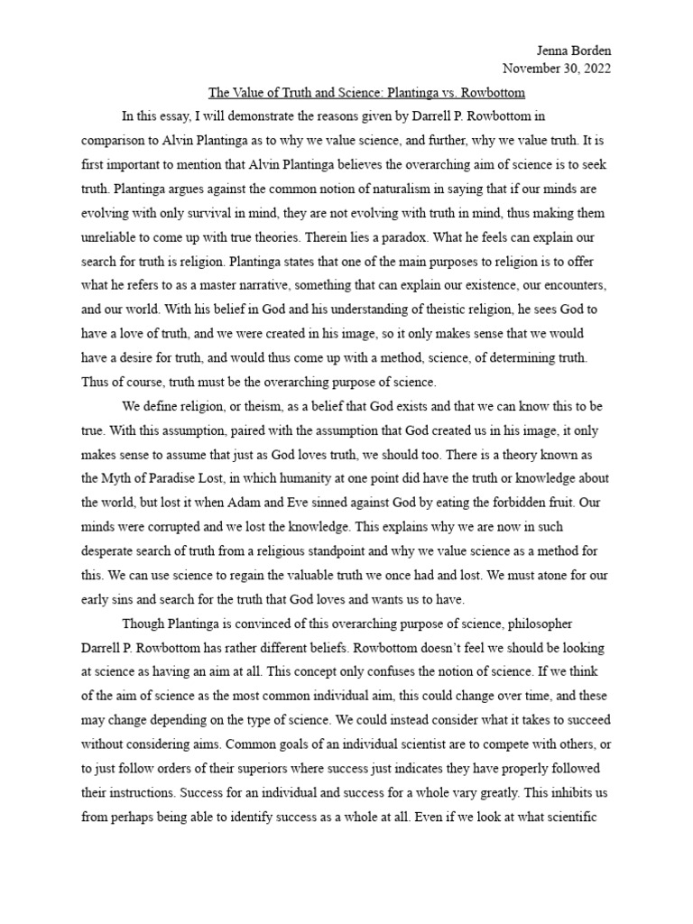 Comparative Essay - Science and Values Perspectives | PDF | Truth | Science