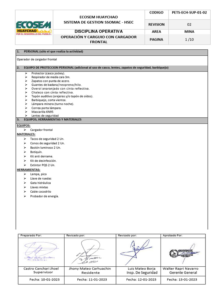 Pets-Ech-Sup-01-02 Operacion y Carguio Con Cargador Frontal | PDF