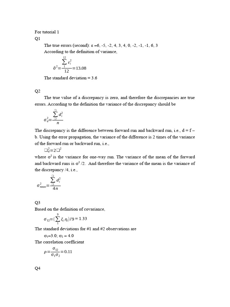 Answer To Tutorial 1 and Examples | PDF | Variance | Mathematics
