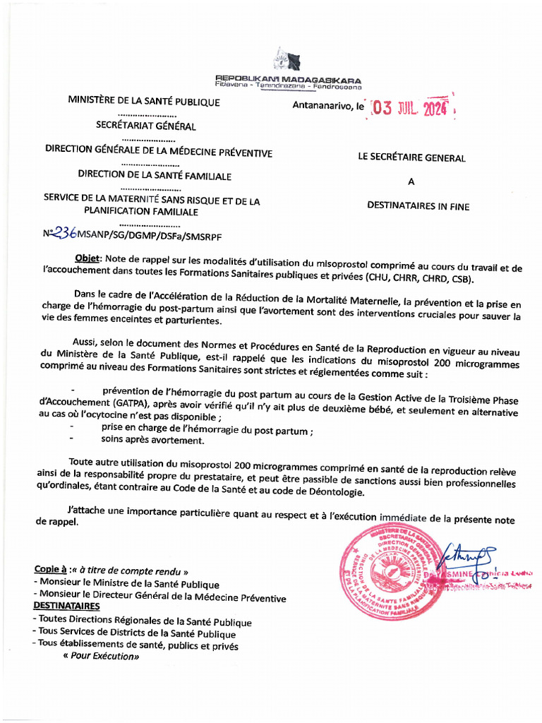 Note de Rappel Sur Le Misoprostol | PDF