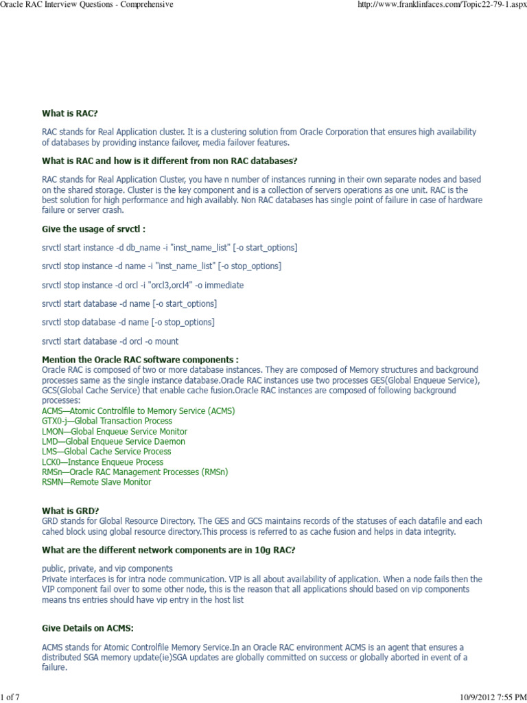 Oracle Rac Interview Questions Comprehensive Pdf Computer Cluster Internet Protocols