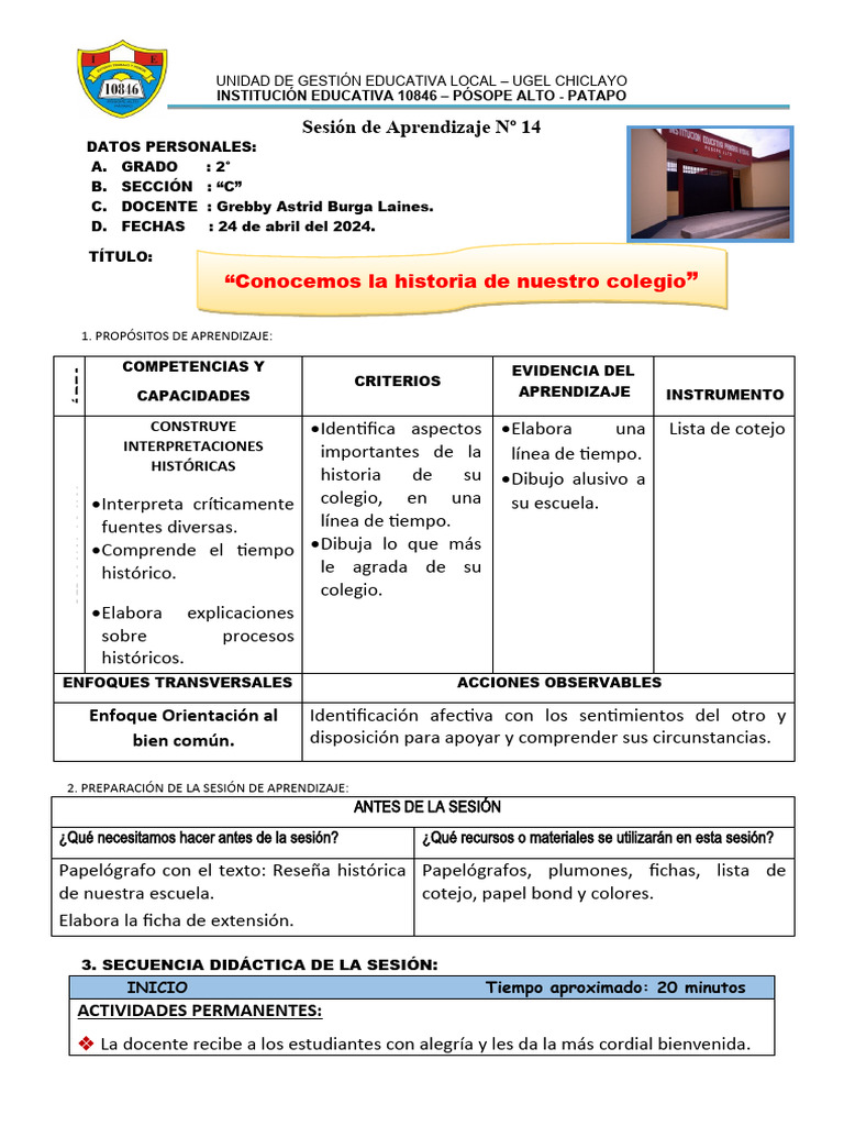 Sesión 14 PS Conocemos La Historia de Nuestro Colegio | PDF | Maestros ... Sesión 14 PS Conocemos La Historia de Nuestro Colegio | PDF | Maestros ...