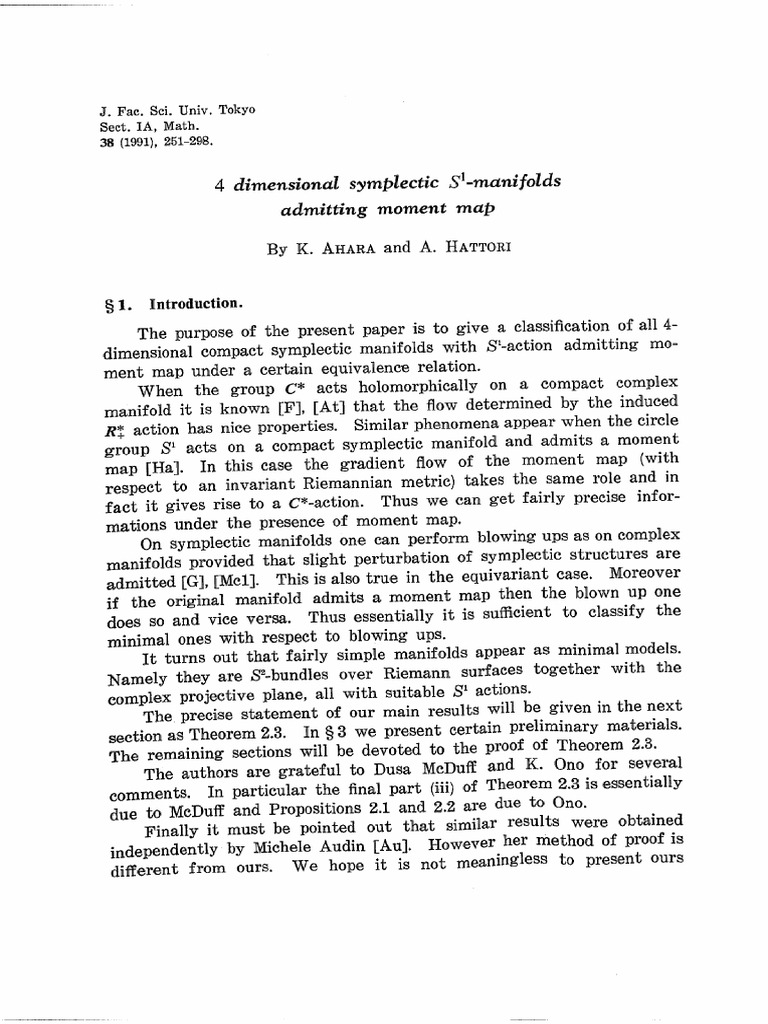 4 Dimensional Symplectic S1-Manifolds Admitting Moment Map - Ahara and Hattori | PDF