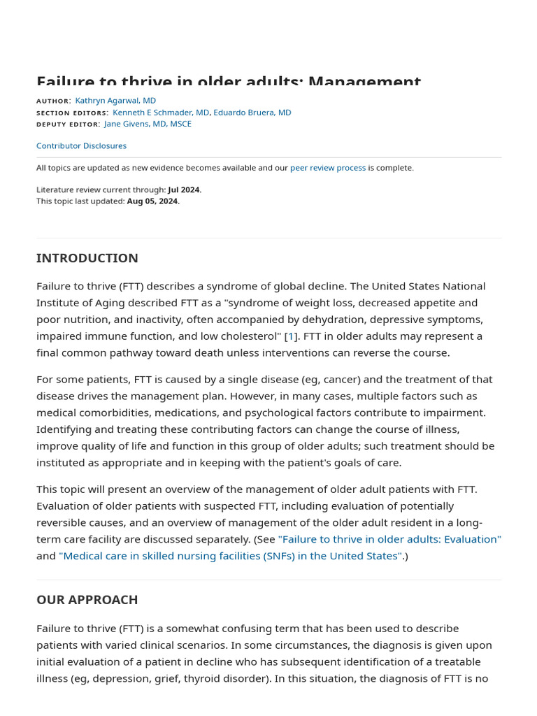 Failure To Thrive in Older Adults - Management - UpToDate | PDF ...