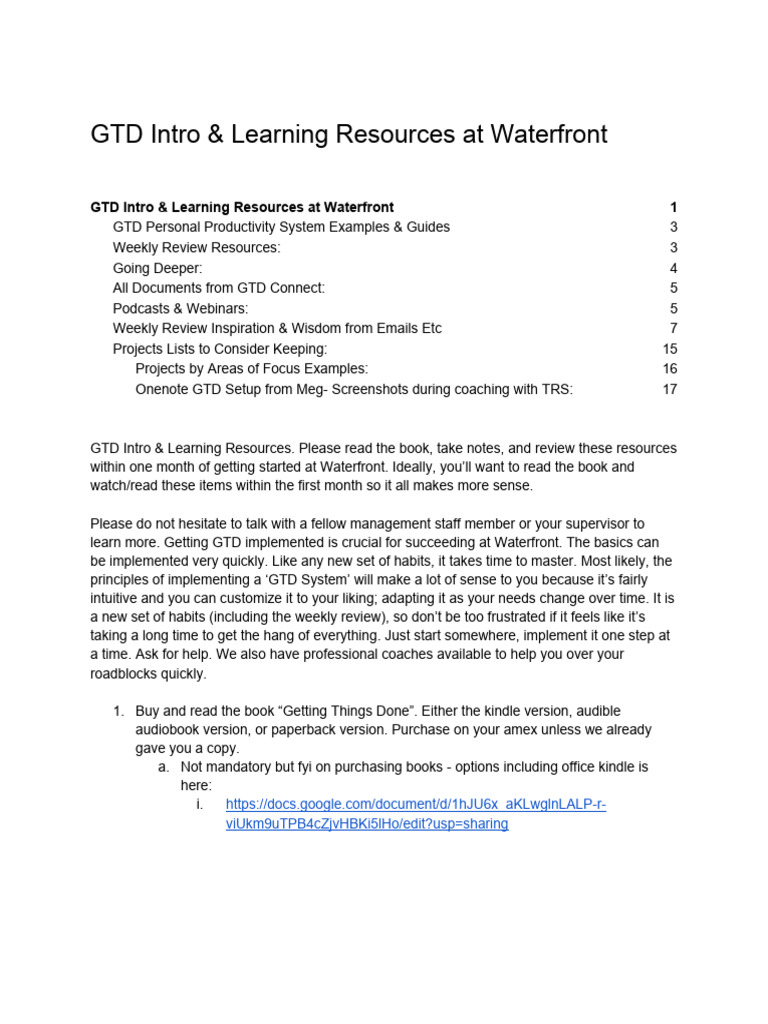 GTD Intro & Learning Resources at Waterfront (Getting Things Done by David Allen) | PDF ...