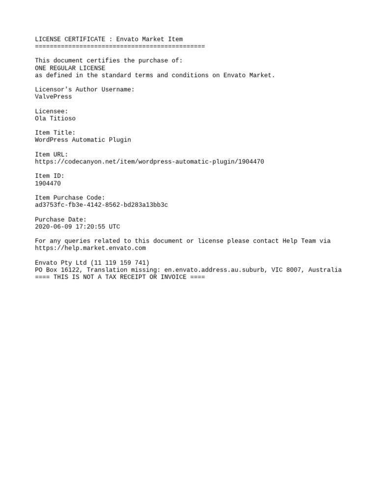 Wordpress Automatic Plugin License | PDF