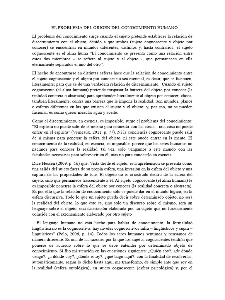 El Problema Del Origen Del Conocimiento Humano | PDF | Conocimiento ...