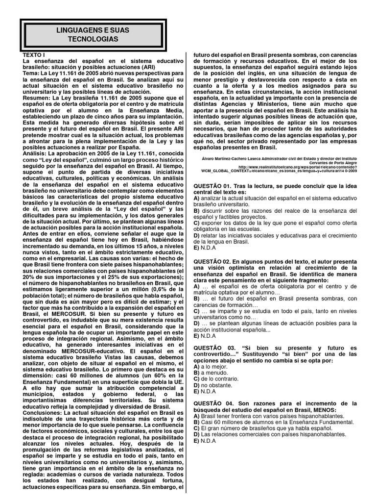 Simulado I - 3 Série | PDF | España | Brasil