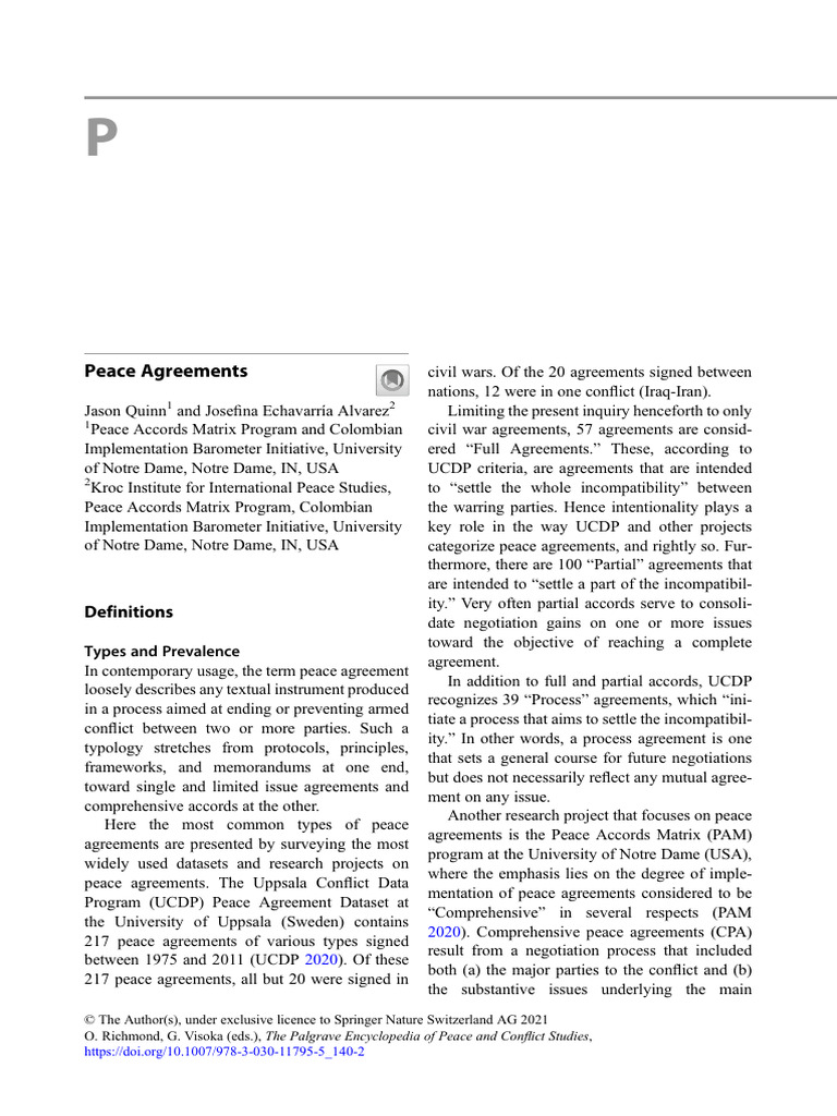 Peace Agreements - Quinn, Echavarria | PDF | Civil War | Negotiation