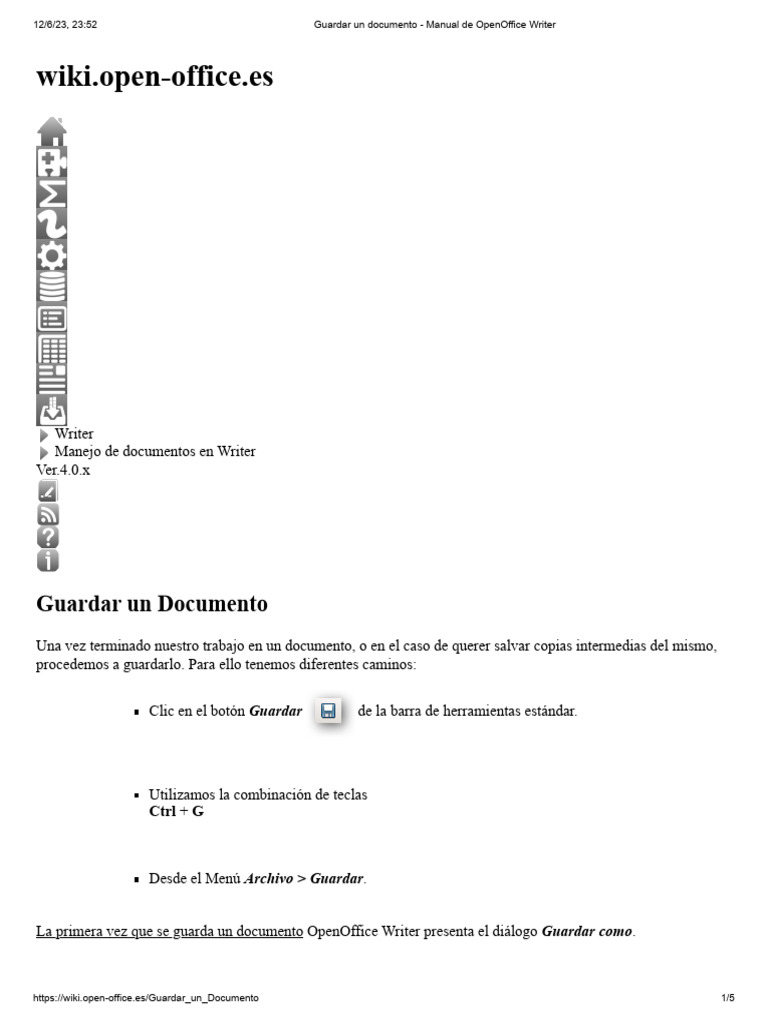 Guardar Un Documento - Manual de OpenOffice Writer | PDF | Software de ...