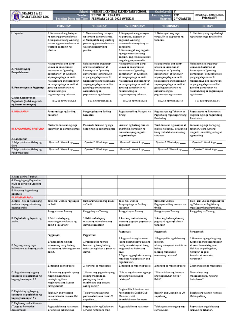 DLL - Epp 5 - Q2 - W4 | PDF