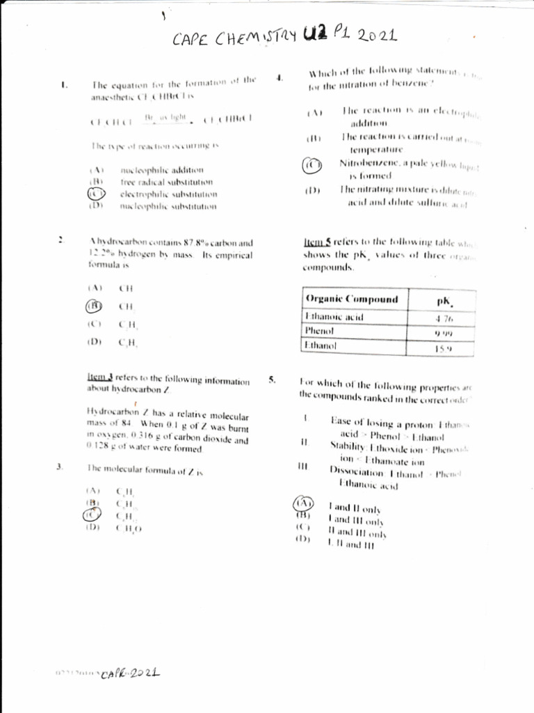 Cape Chemistry U2 P1 May-June 2021 With Answers | PDF
