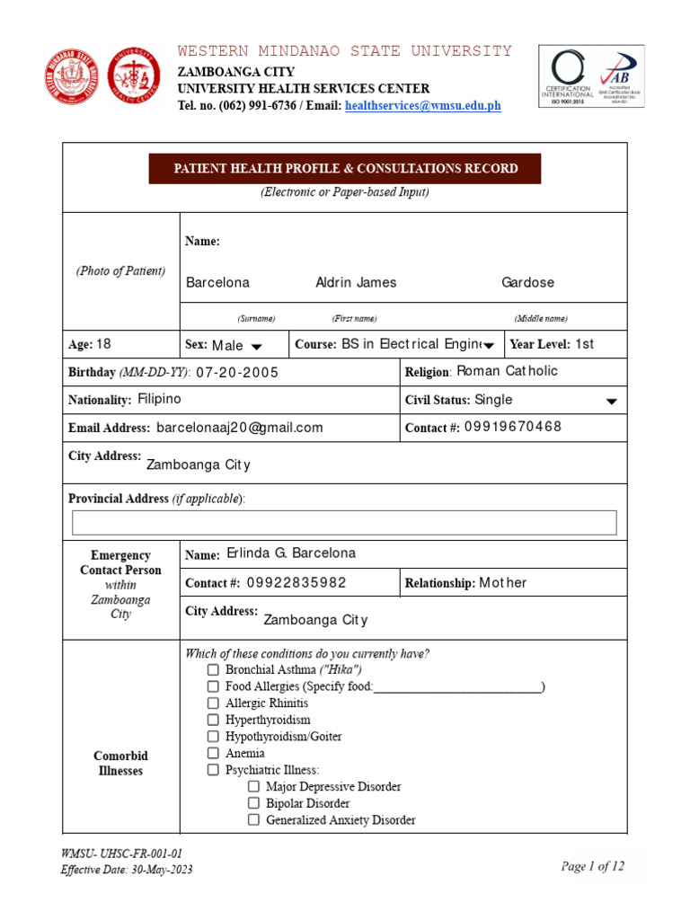00 Template Uhs Patient Record 1 | PDF | Mental Disorder | Hypertension