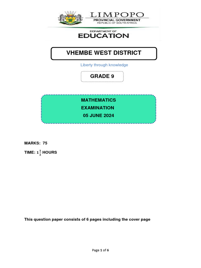 Grade 9 Mathematics Exam June 2024 | PDF | Numbers | Algebra