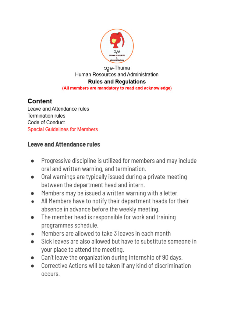 HR Rules and Regulations | PDF | Disciplines | Business