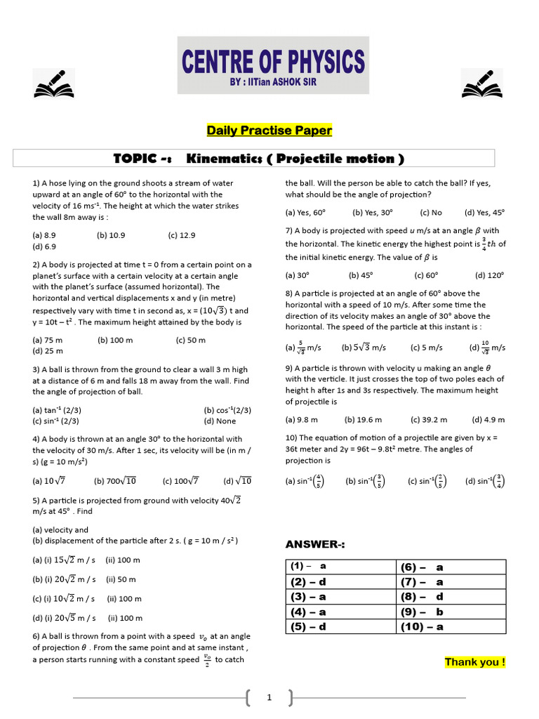 Kinematics (Projectile - Dpp-1) | PDF | Projectiles | Velocity