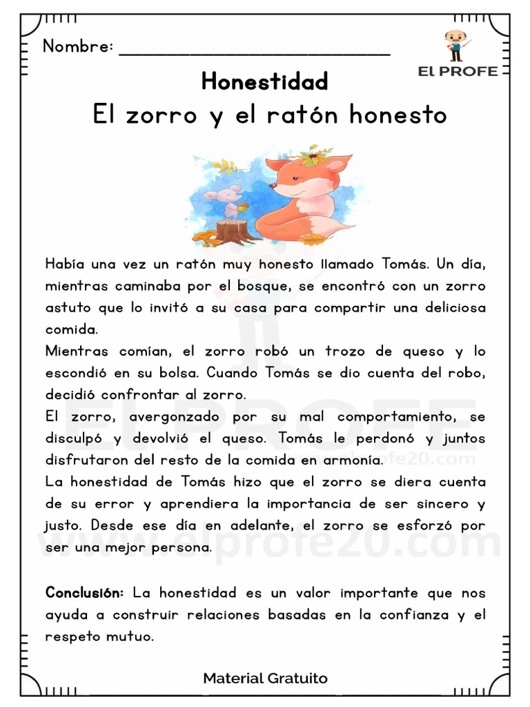 Cuadernillo Cuentos De Los Valores Pdf