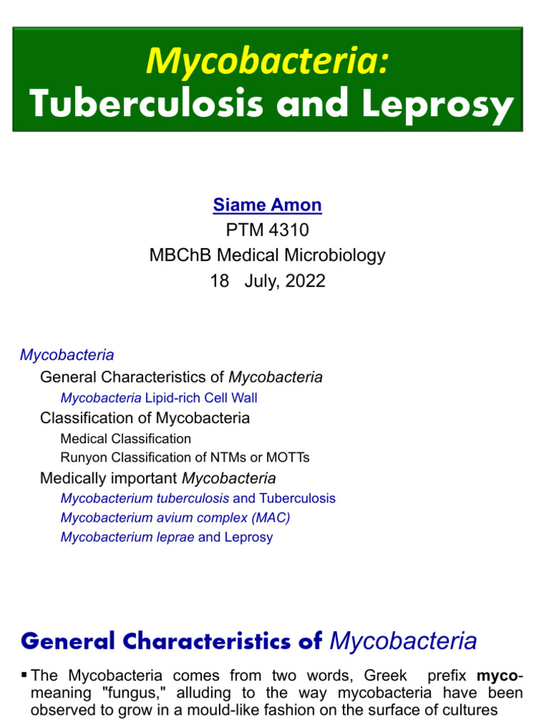 Mycobacteria - Tuberculosis and Leprosy | PDF | Mycobacterium | Tuberculosis