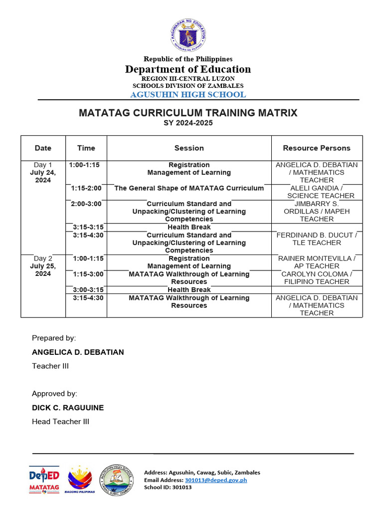 MATATAG Training Matrix | PDF