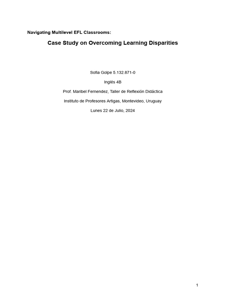Navigating Multilevel EFL Classrooms_ Case Study on Overcoming Learning Disparities | PDF ...