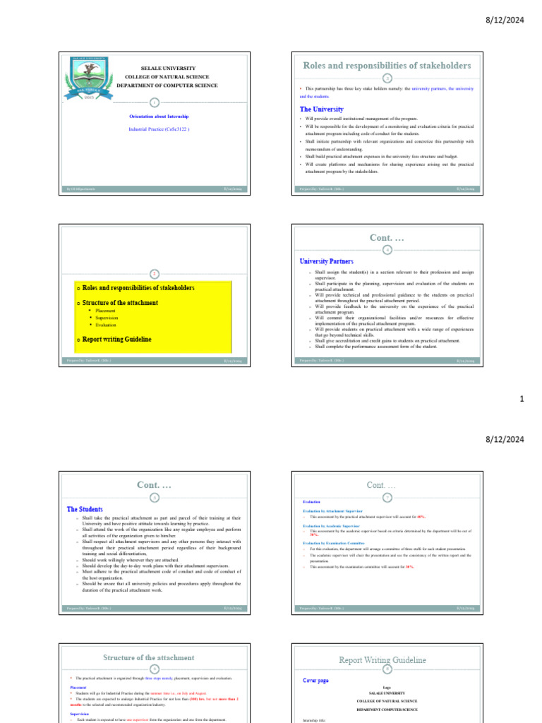 Computer Science 3rd Year Students Internship Guide Lines | PDF | Evaluation | Internship