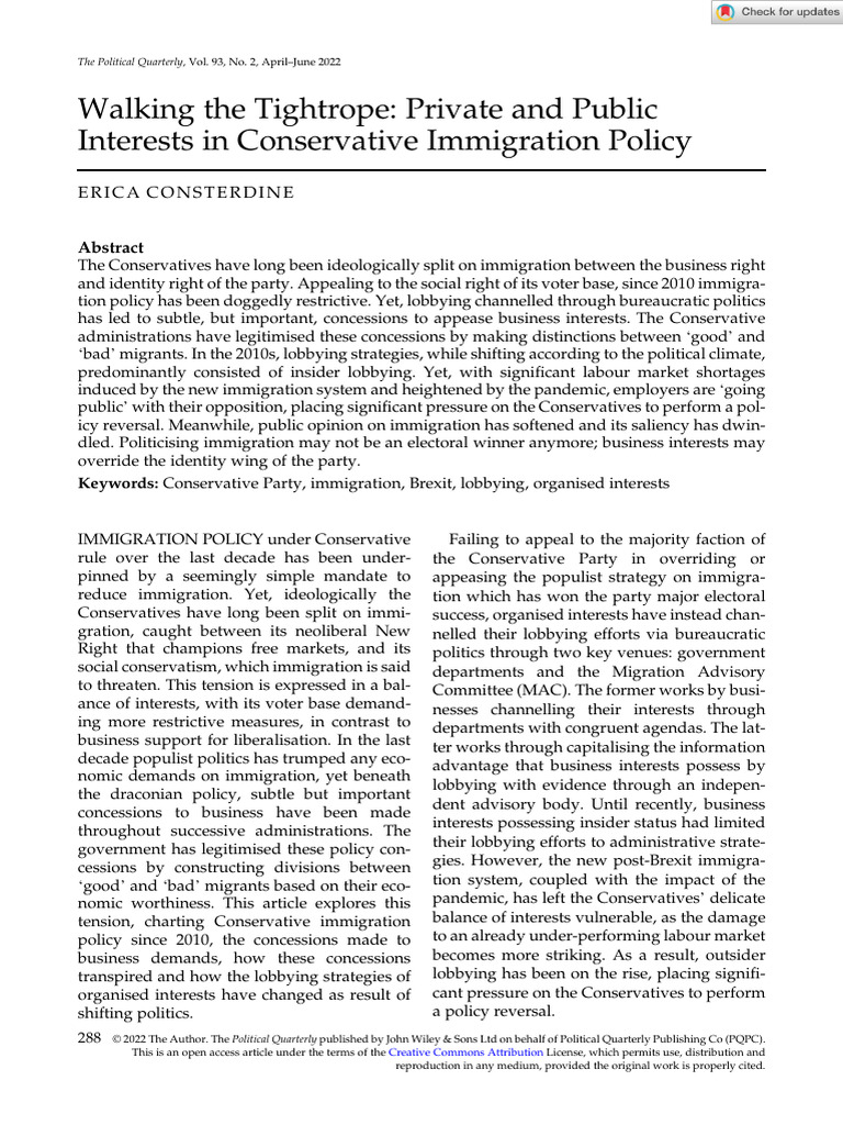 Political Quarterly - 2022 - Consterdine - Walking the Tightrope ...