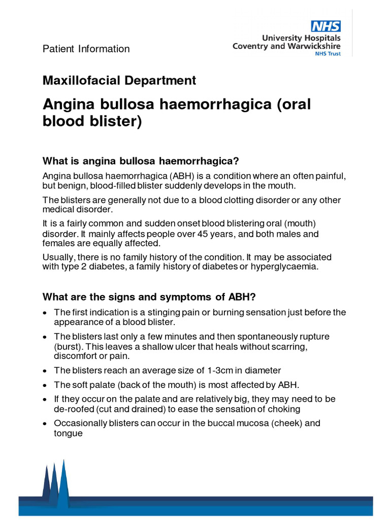 Angina Bullosa Haemorrhagica (Oral Blood Blister) | PDF | Dentistry ...