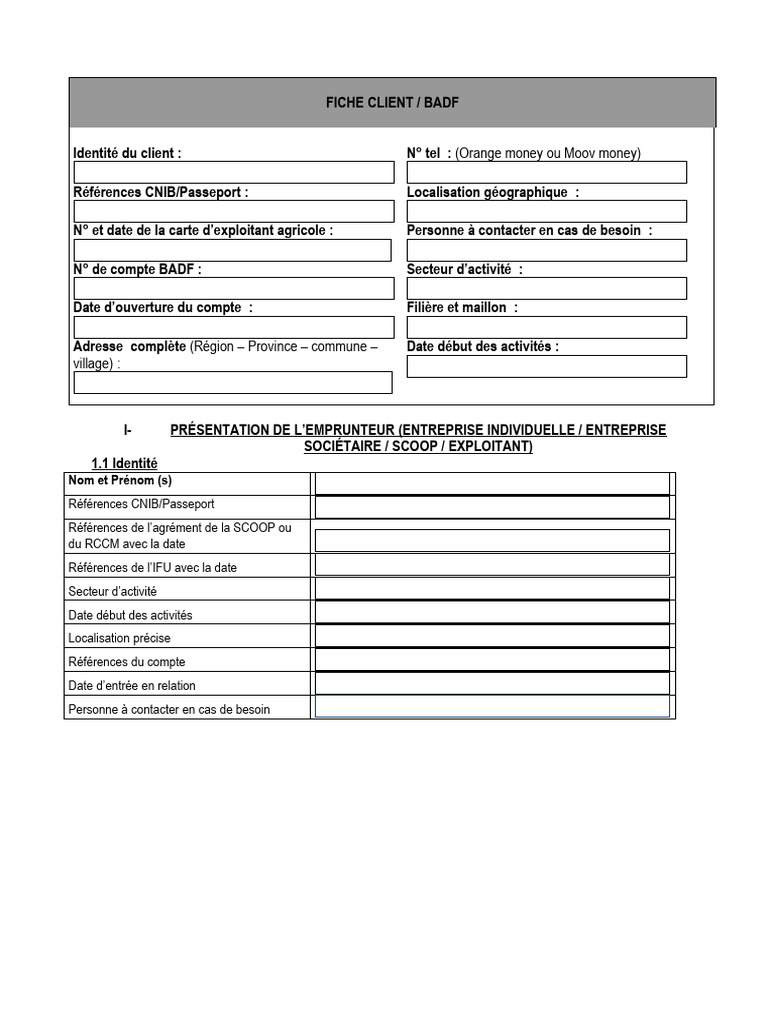 Fiche Client BADF et Localisation | PDF | Banques | Argent