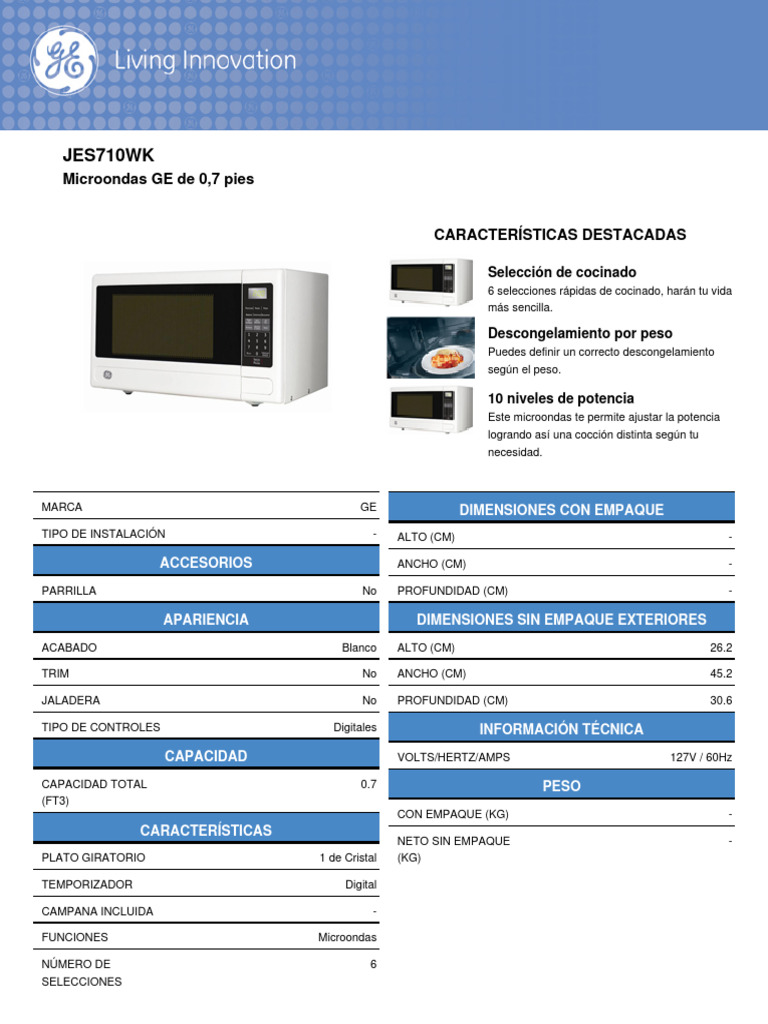 Microondas Ge 0 7 Pies Con 6 Funciones Pdf