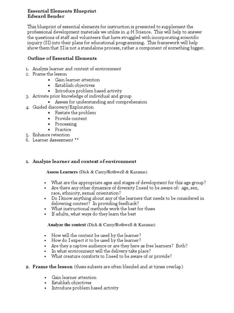 Essential Elements Blueprint Edward Bender | PDF | Learning | Knowledge