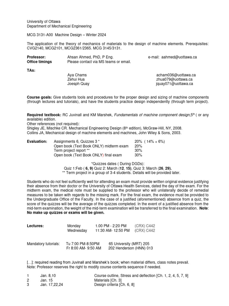 Syllabus MCG3131 | PDF | Engineering | Mechanical Engineering